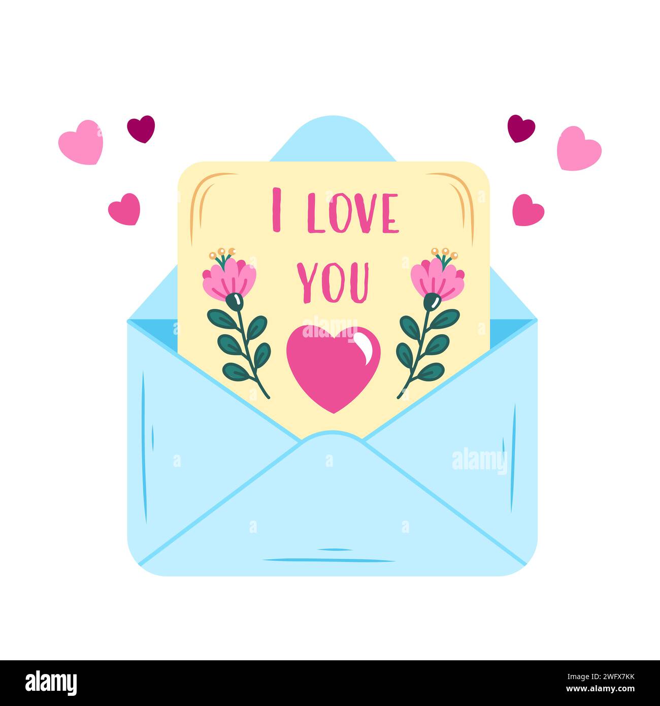 Hand drawn vector illustration of a love letter in an envelope ...