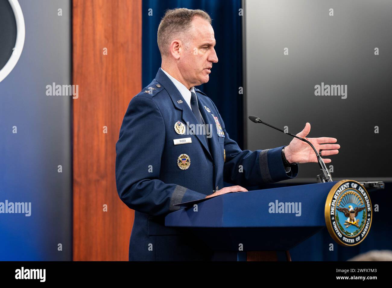 Pentagon Press Secretary U.S. Air Force Maj. Gen. Pat Ryder conducts a ...
