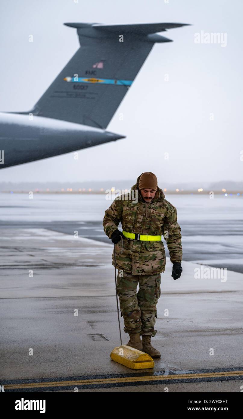 U.S. Air Force Senior Airman Matthew Sauvain, 436th Aerial Port ...