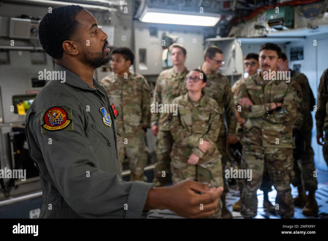 Senior Airman Jovanni Banuchi, 535th Airlift Squadron loadmaster ...
