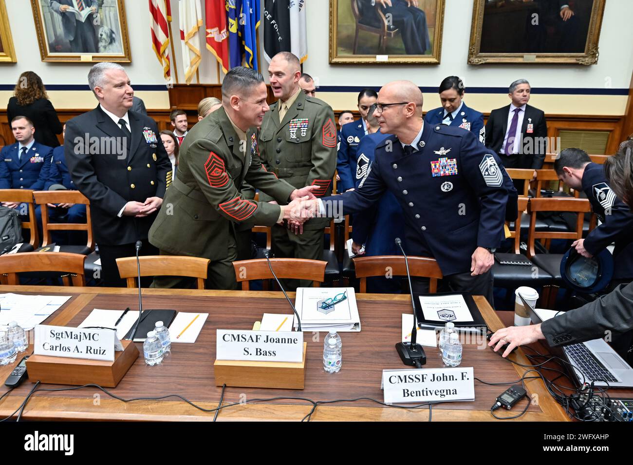 Chief Master Sgt. of the Space Force John F. Bentivegna greets Sgt. Maj ... Chief Master Sgt. of the Space Force John F. Bentivegna greets Sgt. Maj ...