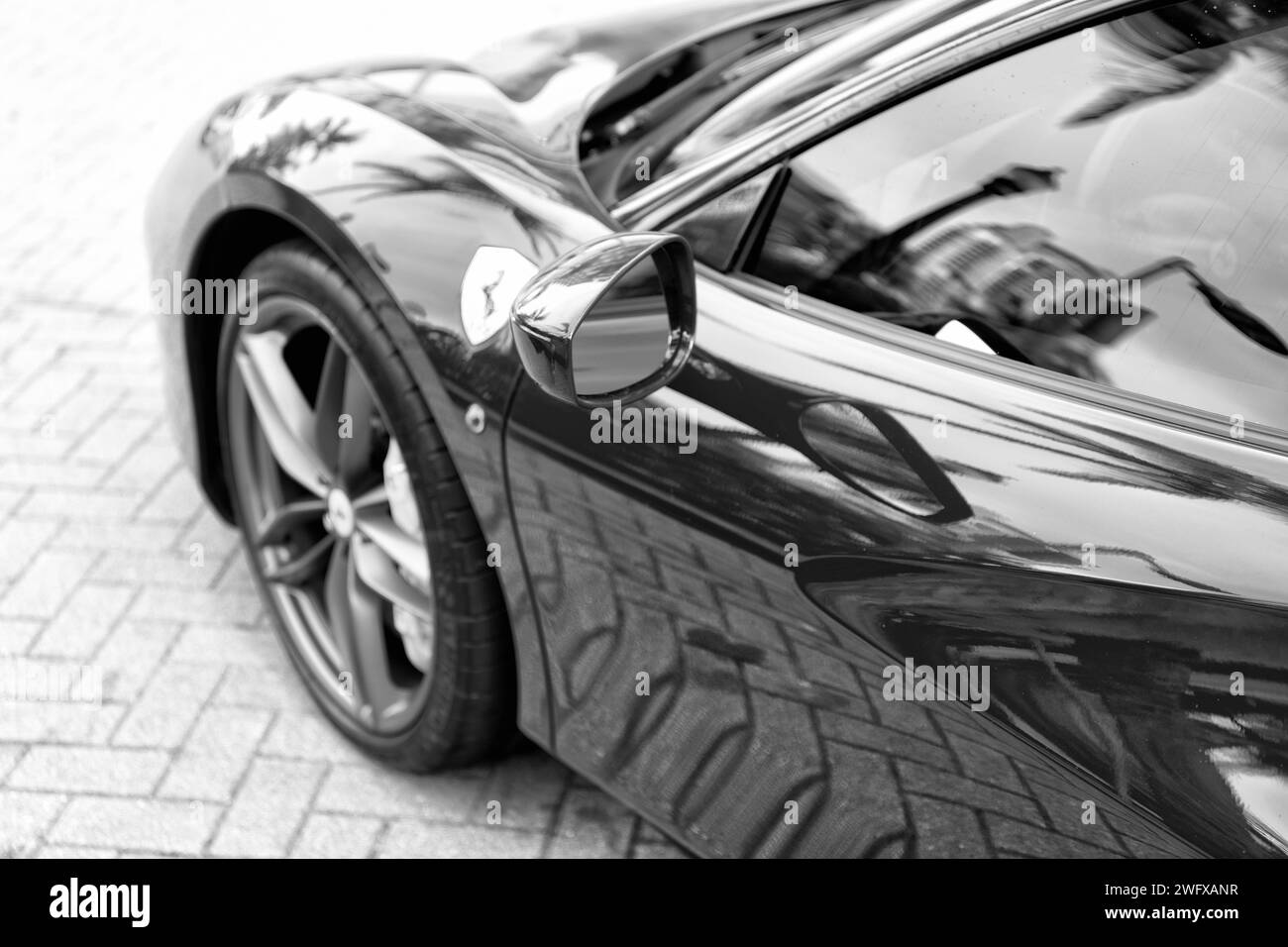 Miami Beach, Florida USA - April 18, 2021: car side mirror of red ...