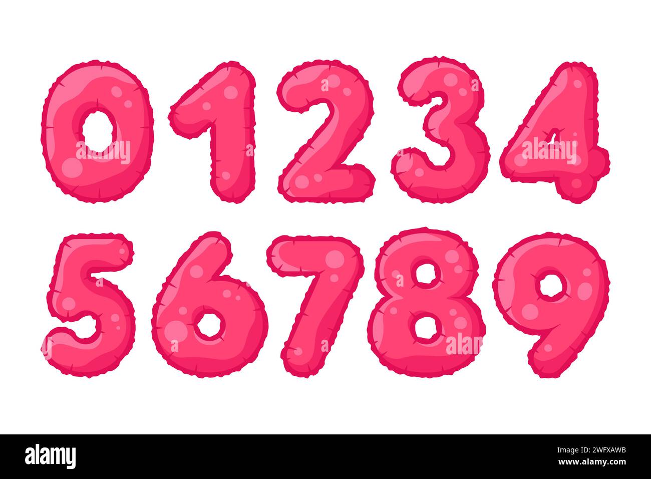 Bubble numbers from 0 to 9. Kids balloons font in trendy retro style ...