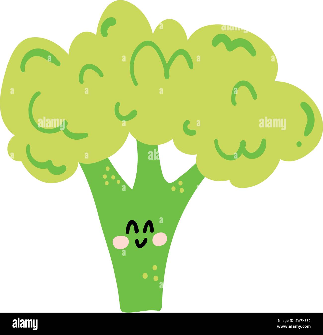 Cute hand drawn broccoli smiling. Kawaii funny vegetable character for ...