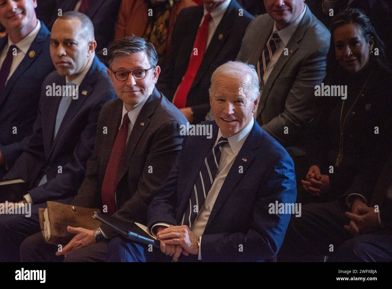 United States President Joe Biden sits in Statuary Hall in the Capitol ...