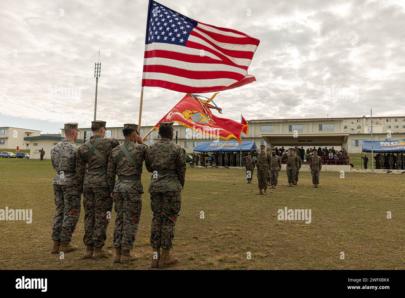 U.S. Marines in a color guard from 3rd Landing Support Battalion ...