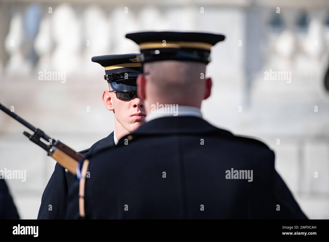 Tomb guards from the 3d U.S. Infantry Regiment (The Old Guard) conduct ...