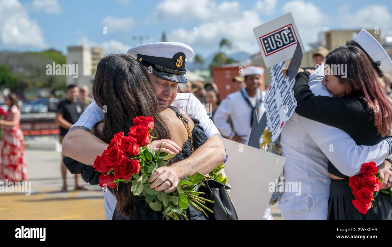 JOINT BASE PEARL HARBOR-HICKAM (Jan. 31, 2024) — Sailors embrace their ...