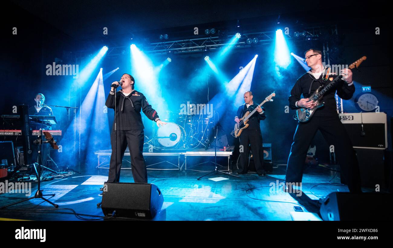 The U.S. Naval Forces Europe-Africa (NAVEUR-NAVAF) band performs at a ...