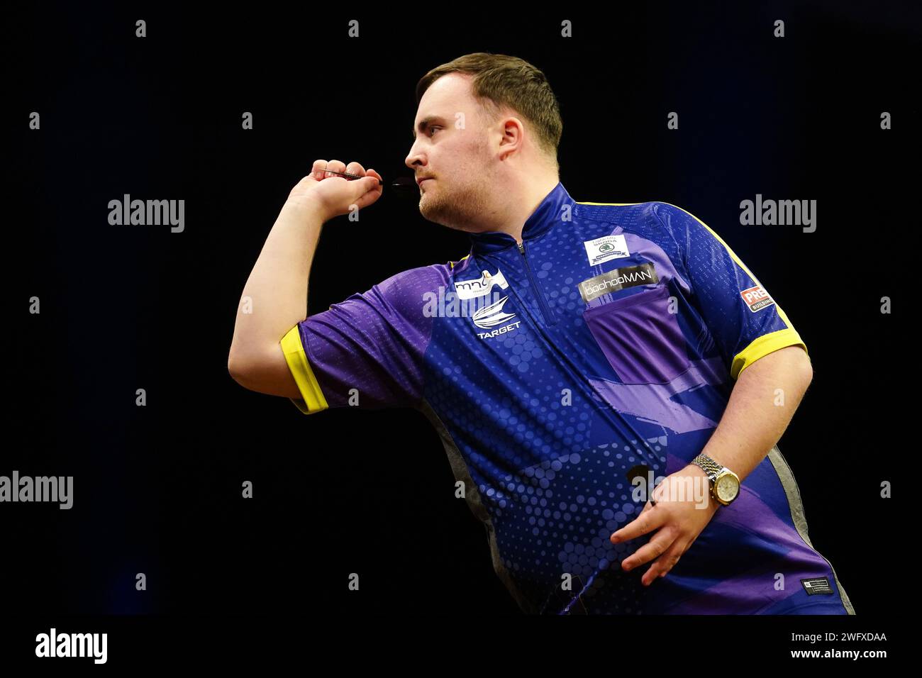 Luke Littler in action against Luke Humphries (not pictured) during ...