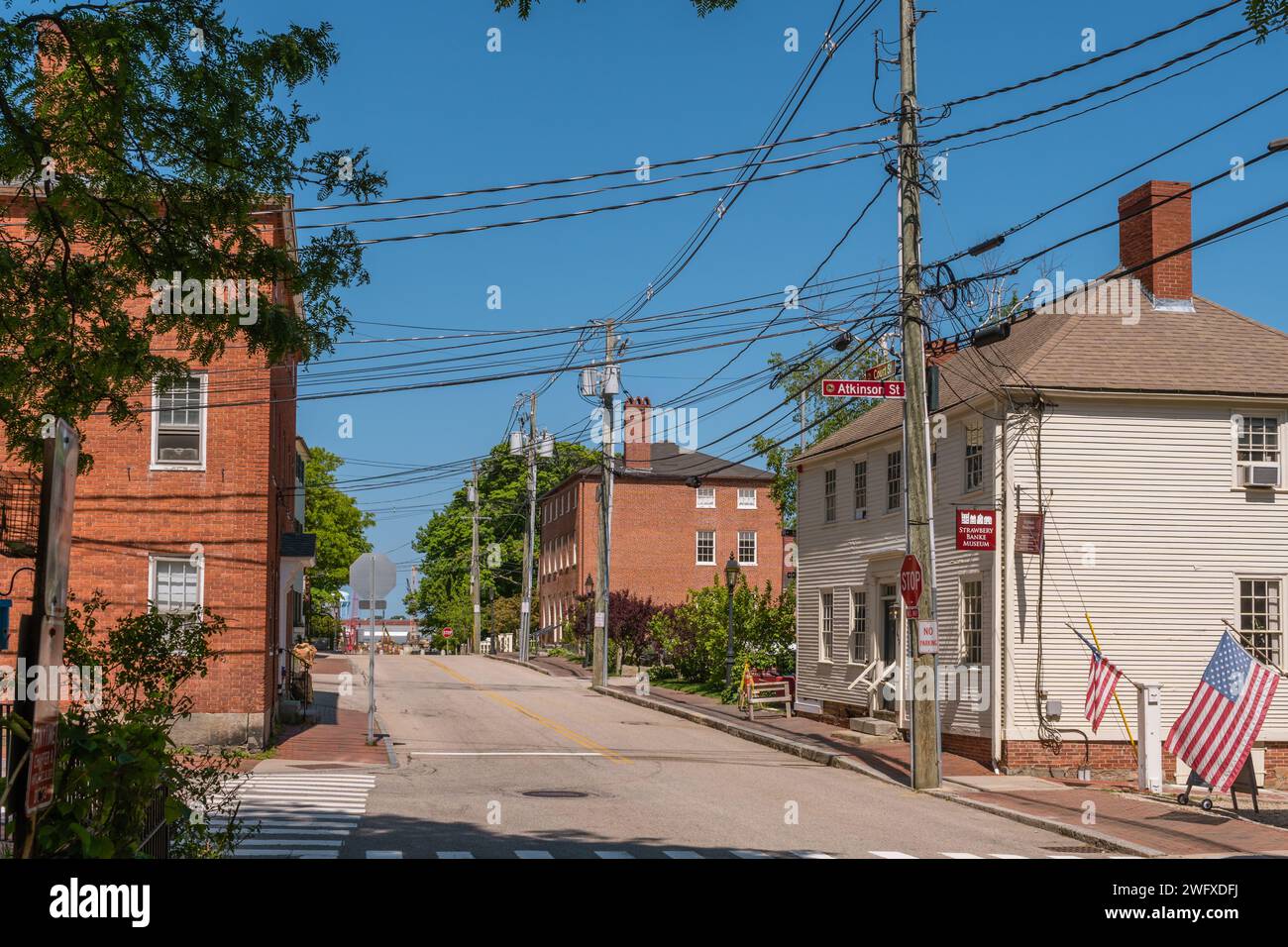 Portsmouth, NH, USA. July 12, 2023: Street scene in seaside tourist ...