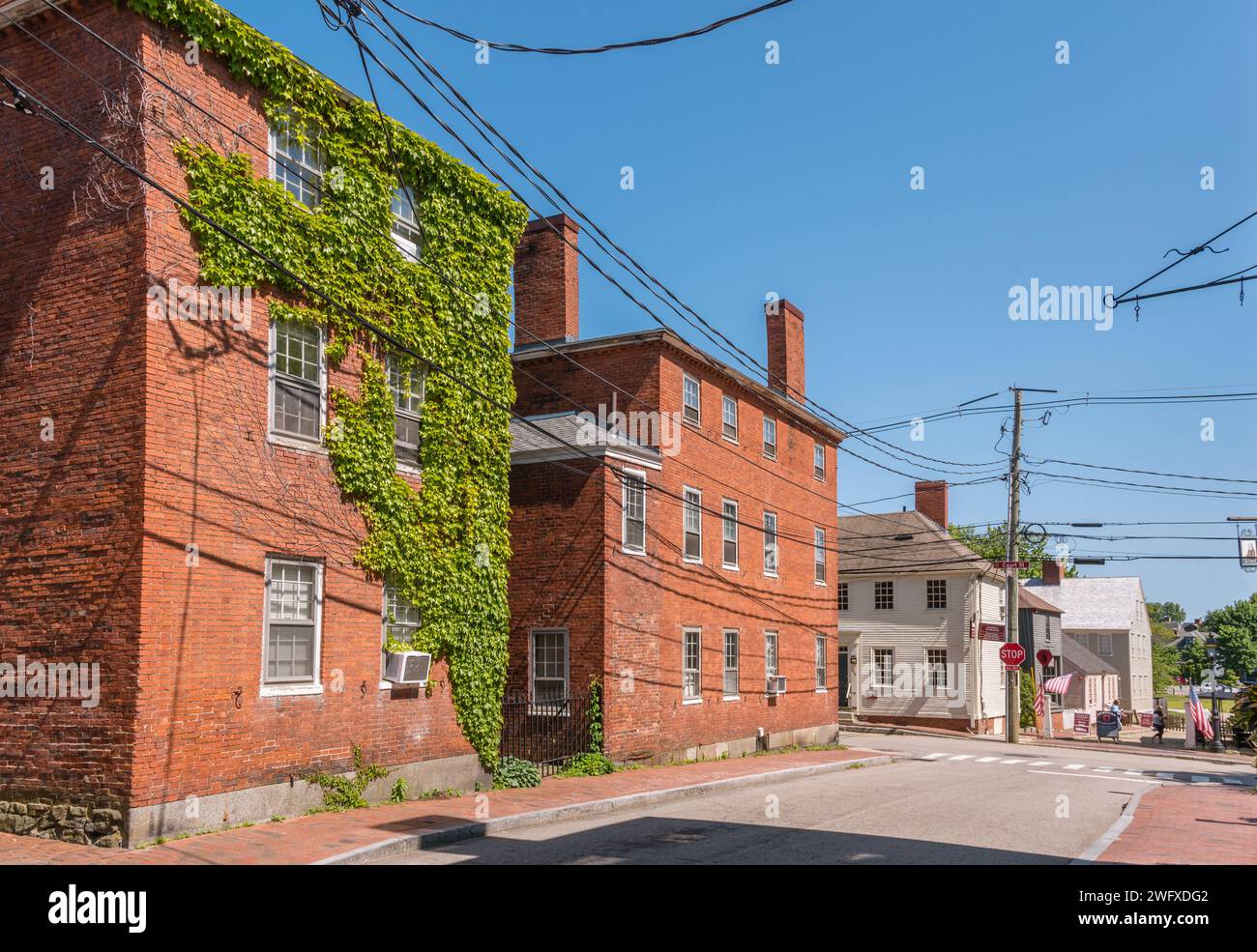 Portsmouth, NH, USA. July 12, 2023: Street scene in seaside tourist ...