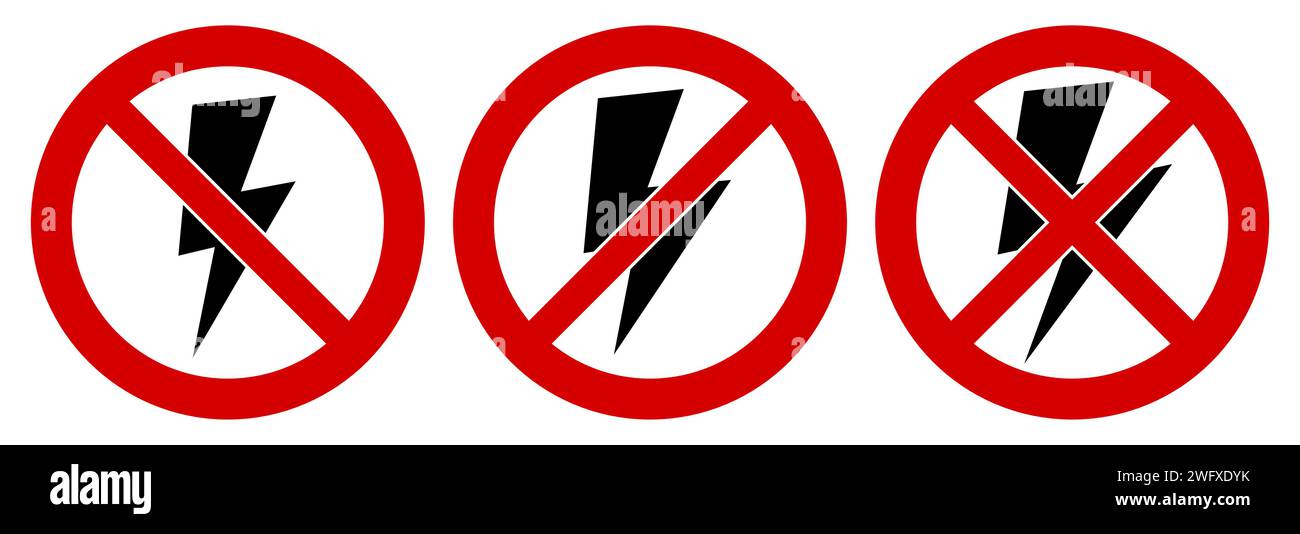 Lightning icon in red crossed circle, doublecrossed sign as well, can ...