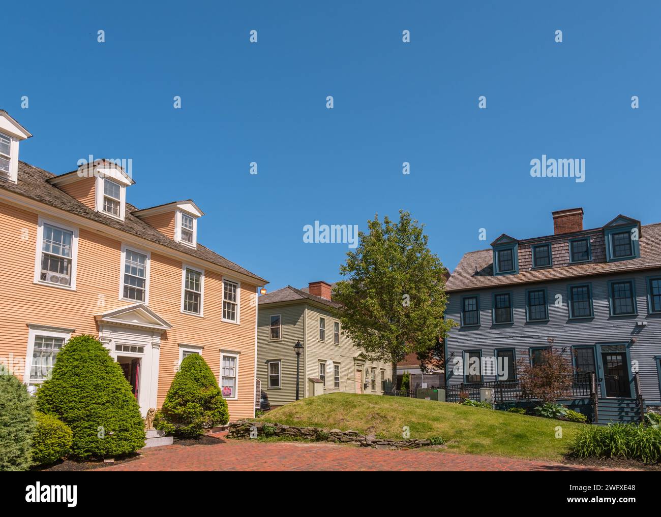 Portsmouth, NH, USA. July 12, 2023: Street scene in seaside tourist ...