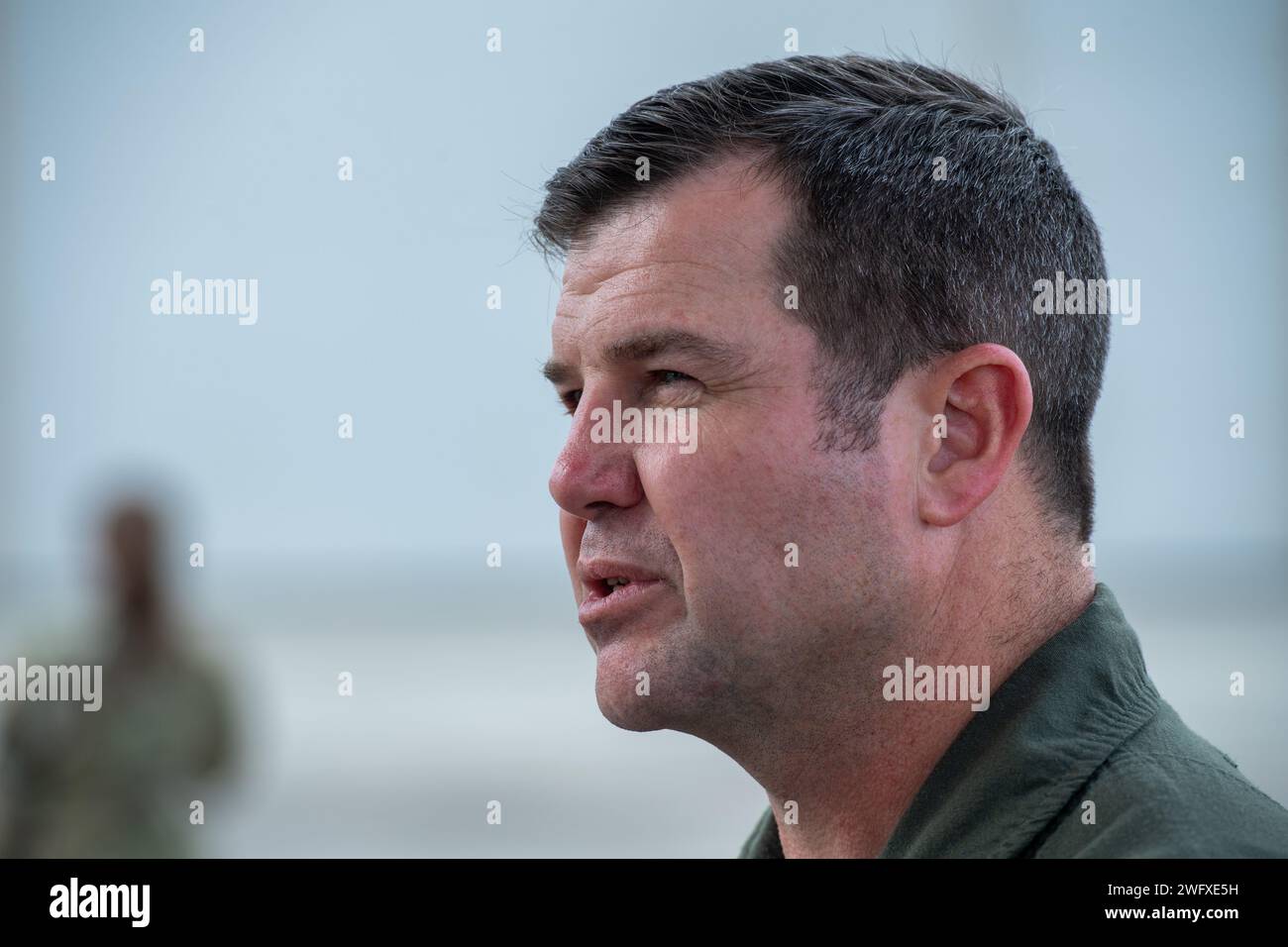 U.S. Air Force Col. Paul Sheets, 23rd Wing commander, speaks to an ...