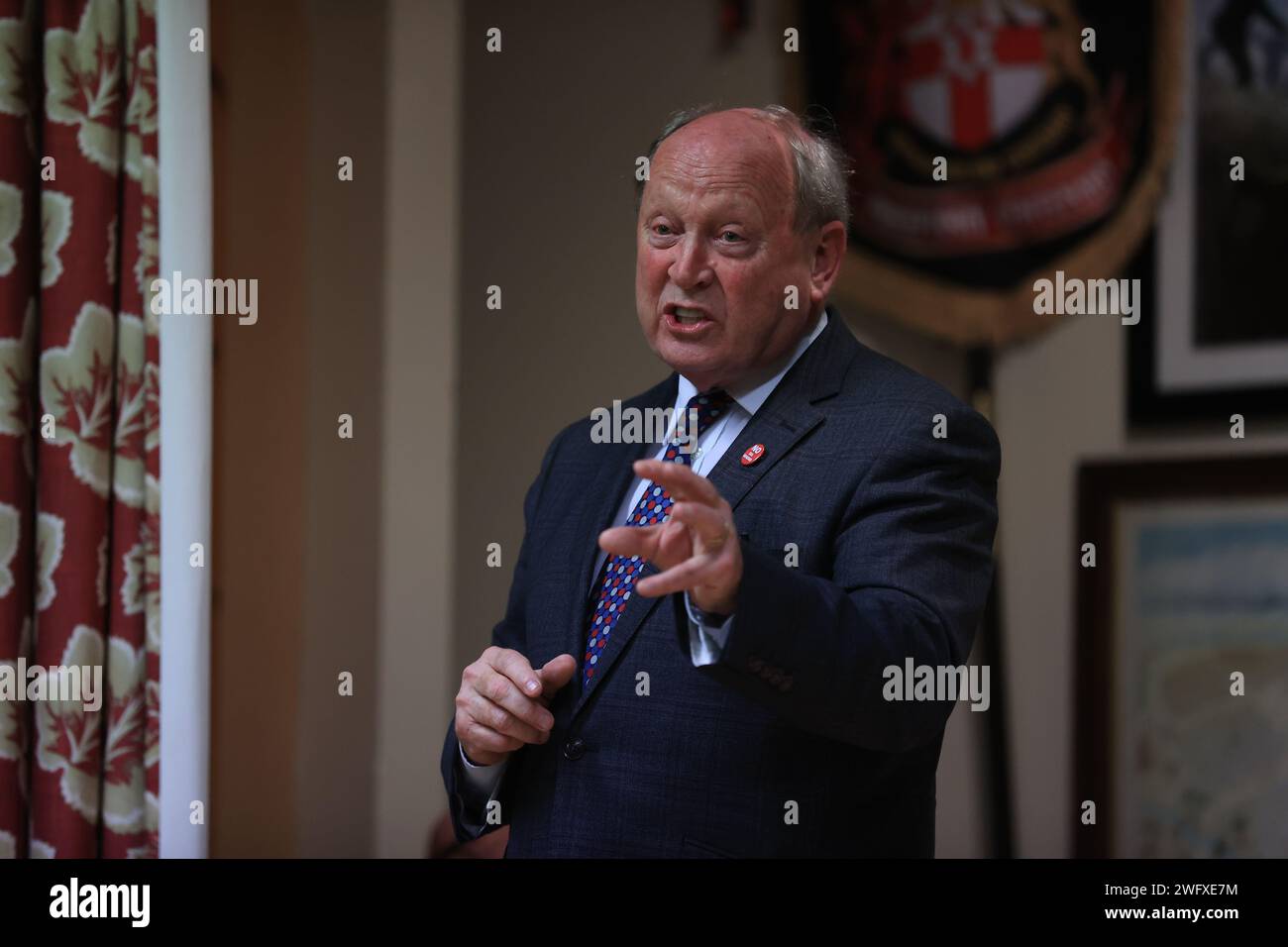 TUV leader Jim Allister speaking during a public meeting at Moygashel ...