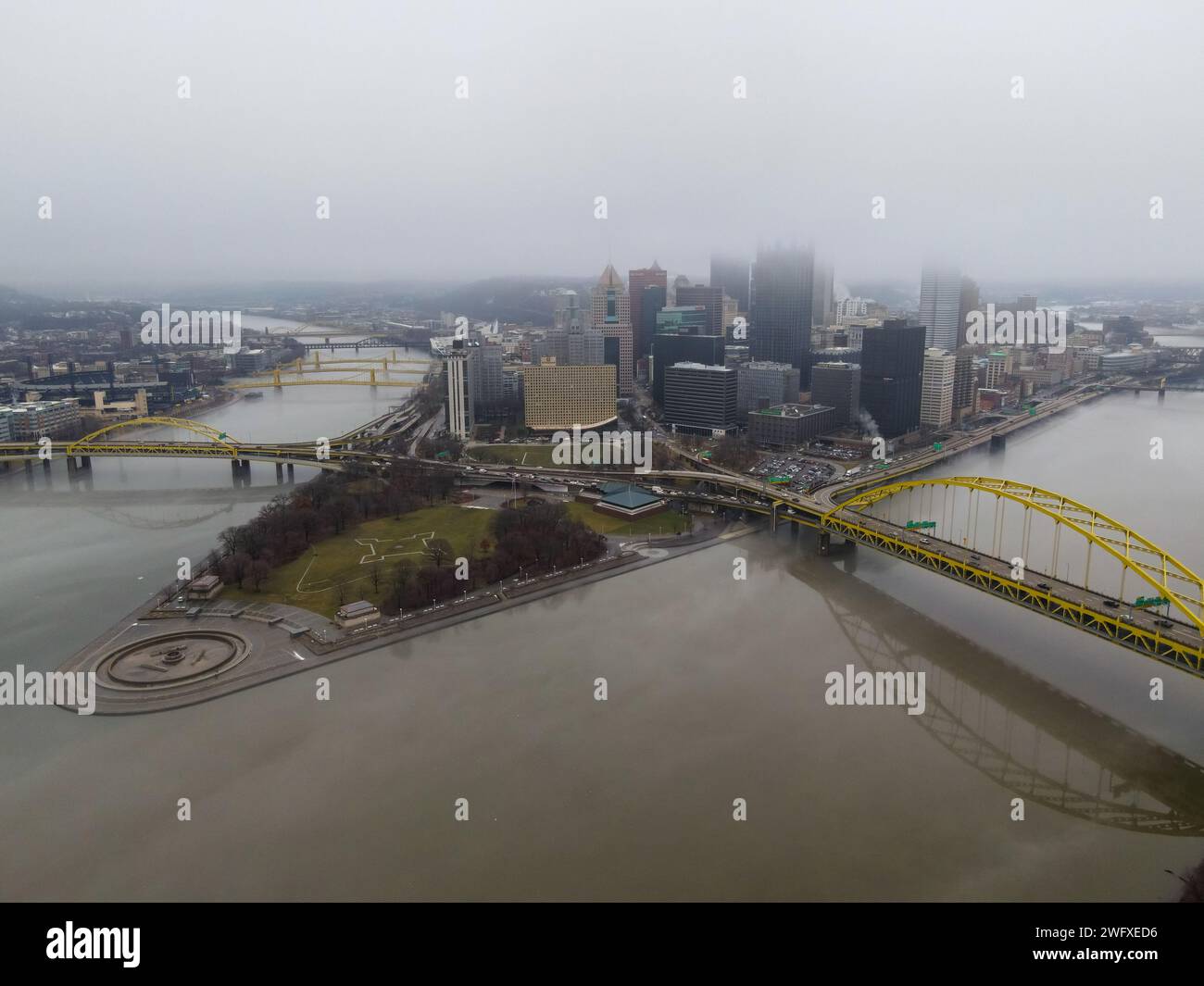 Fog forms around Pittsburgh’s cityscape after the snow and ice melt on ...