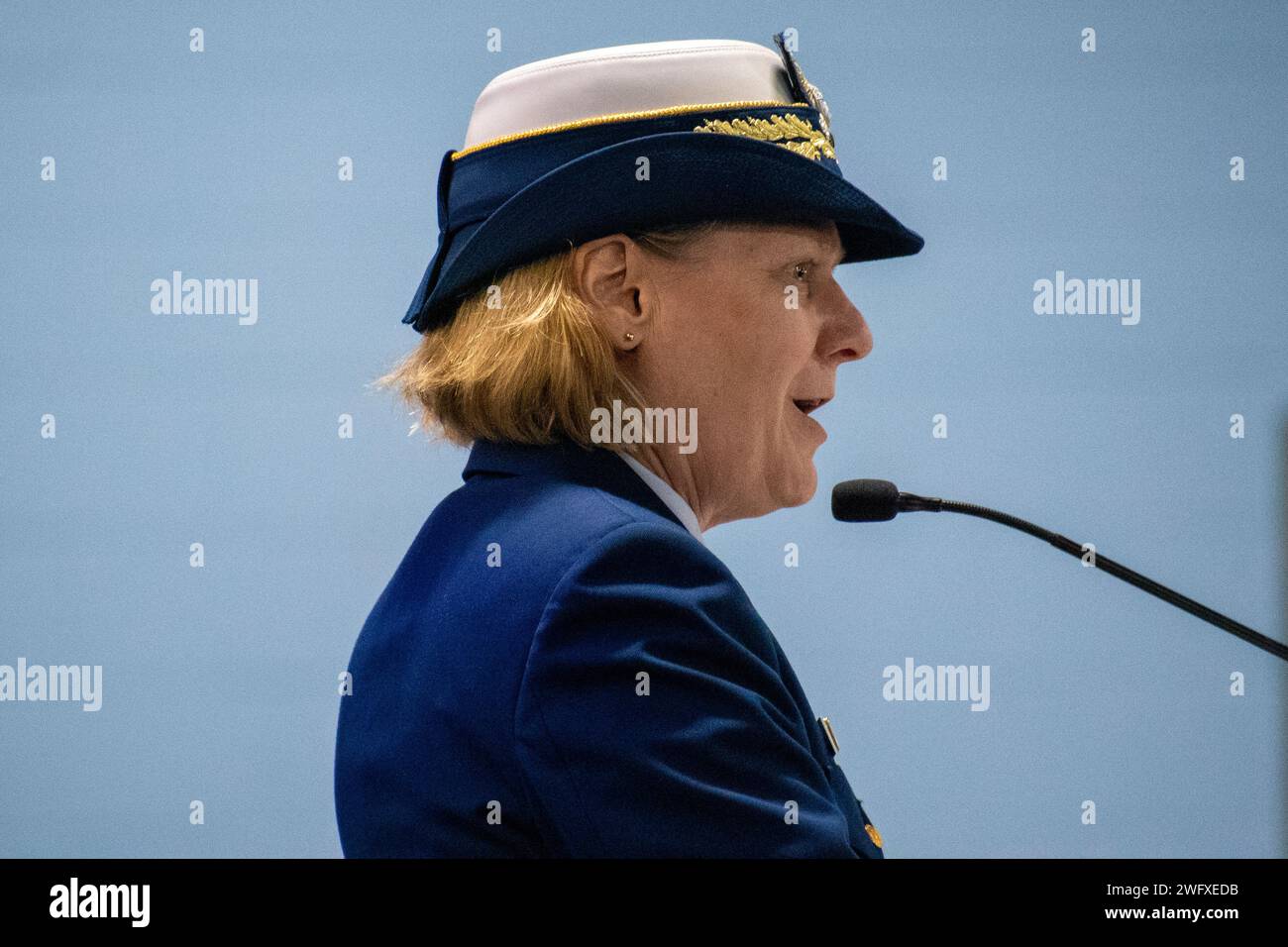 Adm. Linda Fagan, commandant of the Coast Guard, delivers a speech ...