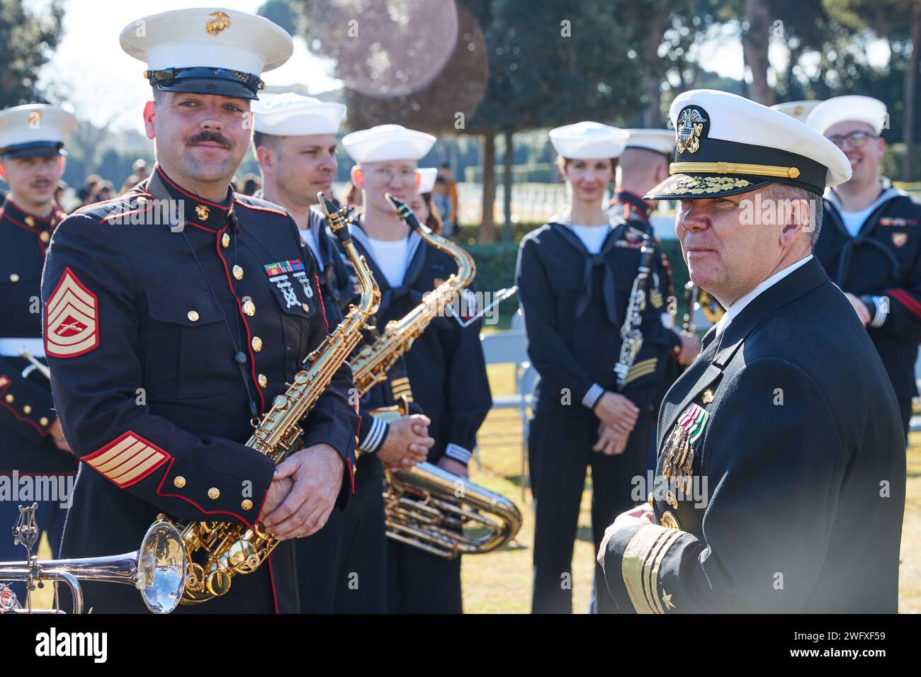 U.S. Navy Vice Adm. Thomas E. Ishee, right, Commander U.S. 6th Fleet ...