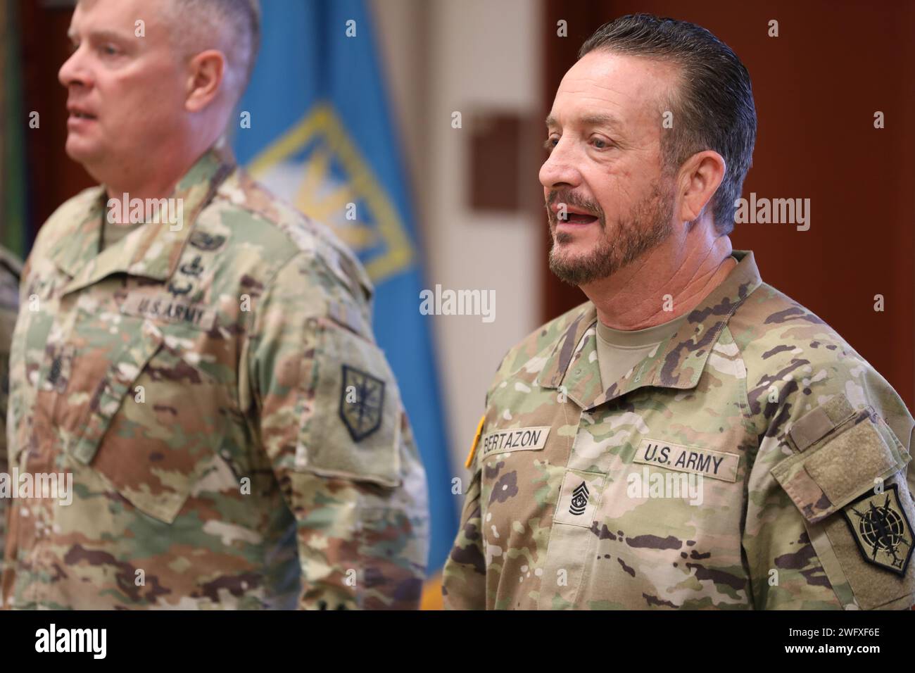 U.S. Army Reserve Command Sgt. Maj. Edward Bailey, left, Military Intelligence Readiness Command ...