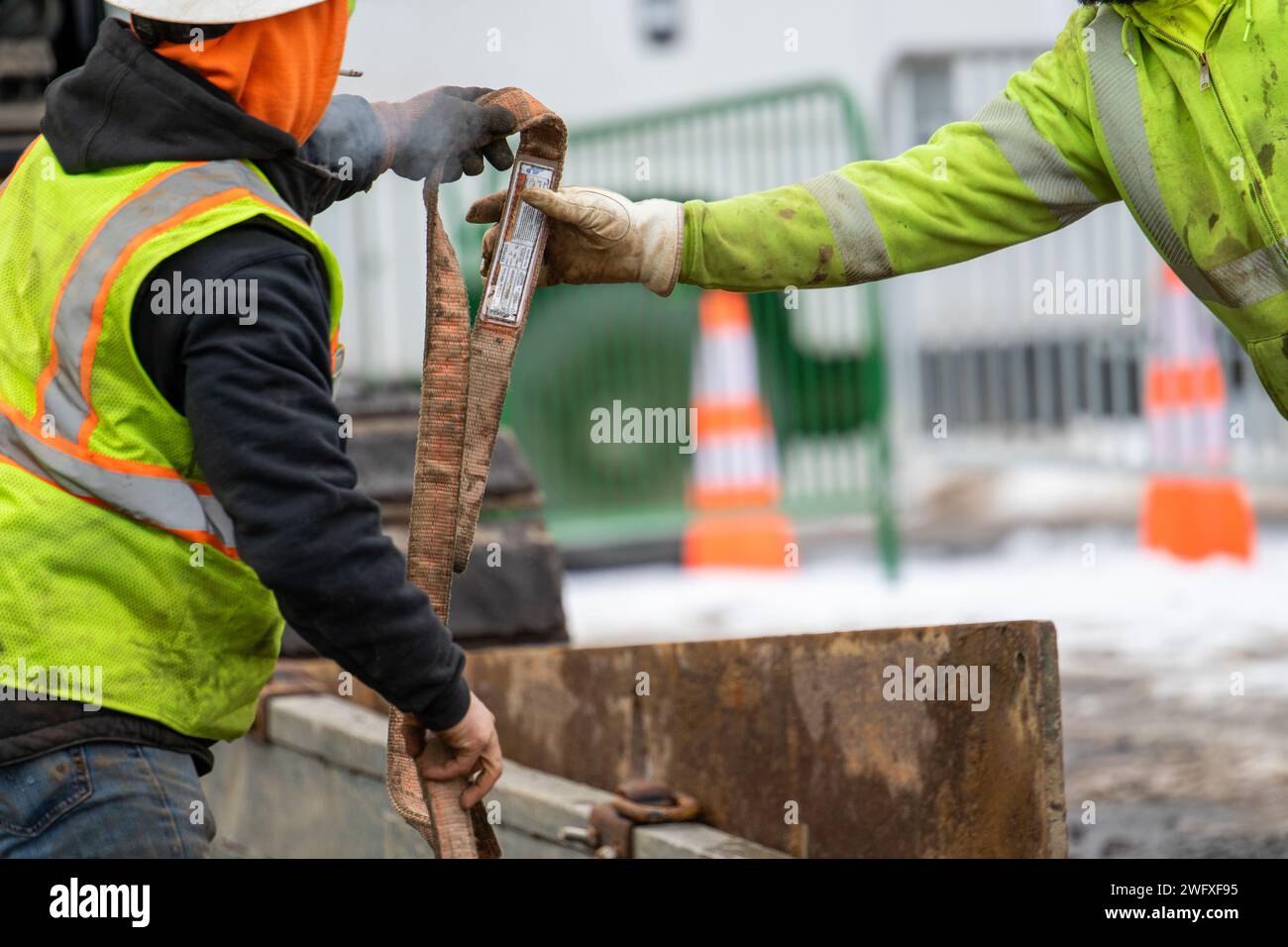 A construction crew working for the U.S. Army Corps of Engineers ...