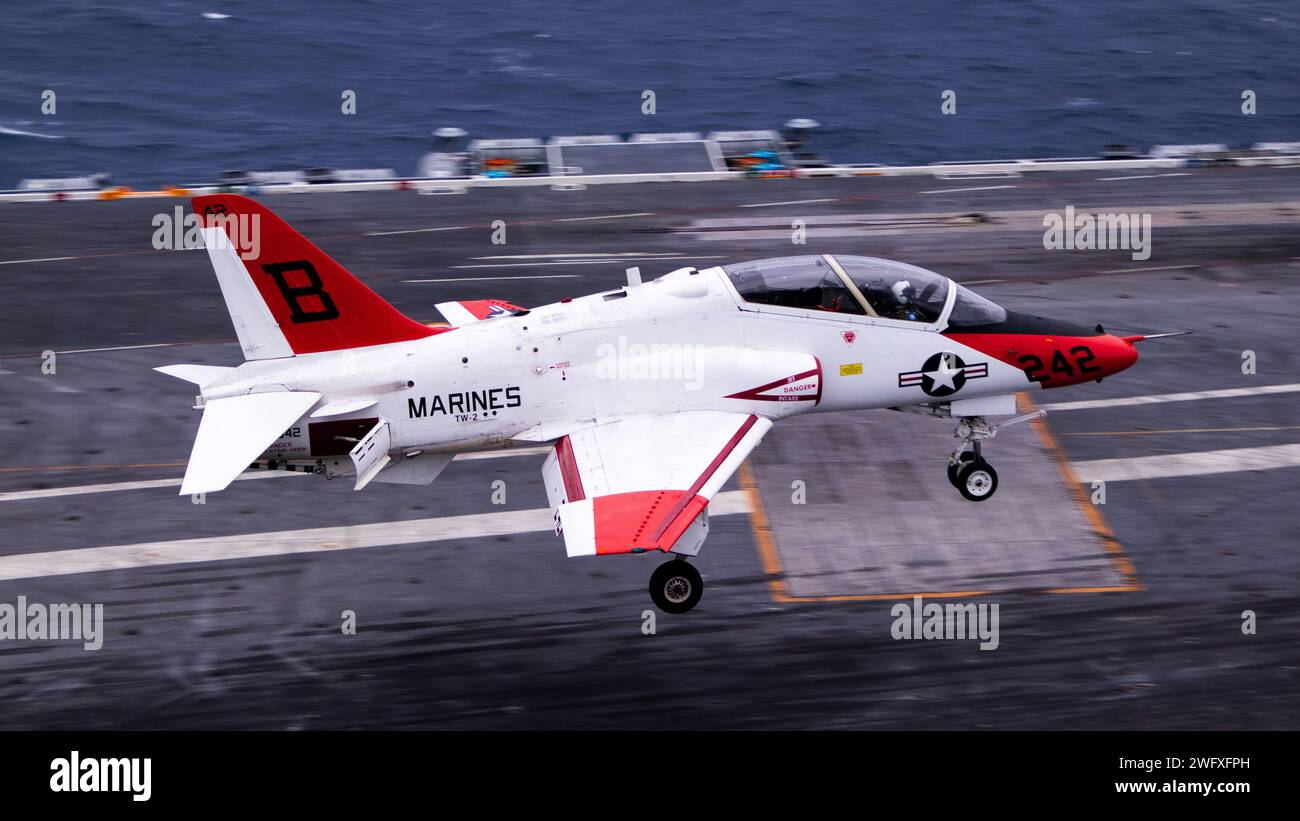 A T-45C Goshawk, attached to Training Air Wing (TW) 2, lands on Nimitz ...