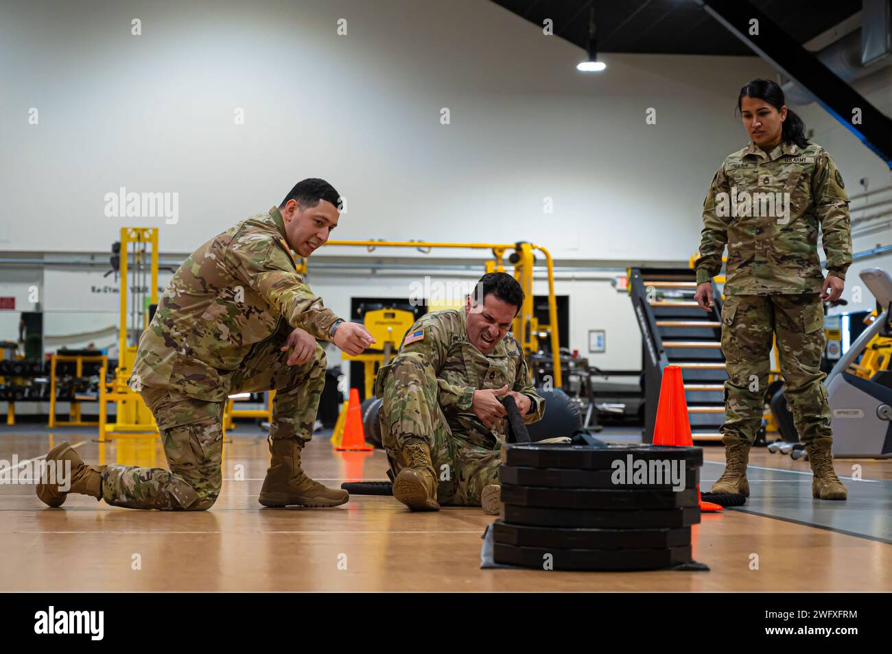 U.S. Army Soldiers practice the Army Combat Fitness Test during the ...