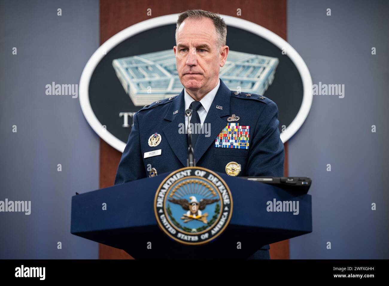 Pentagon Press Secretary U.S. Air Force Maj. Gen. Pat Ryder conducts a ...