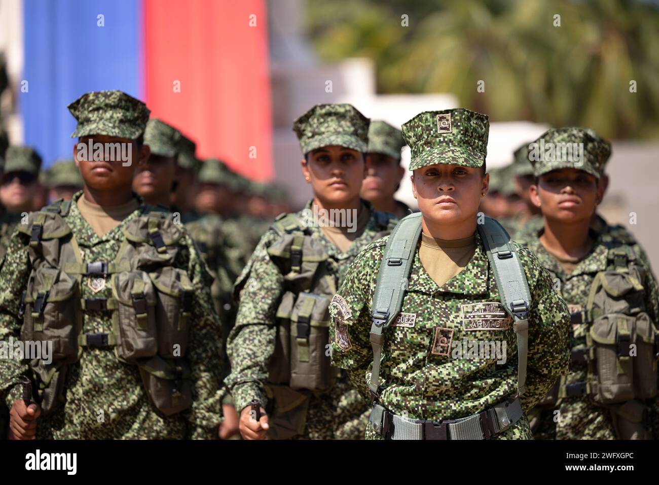 Infantes de Marina de Colombia (Colombian Marines) stand in formation ...
