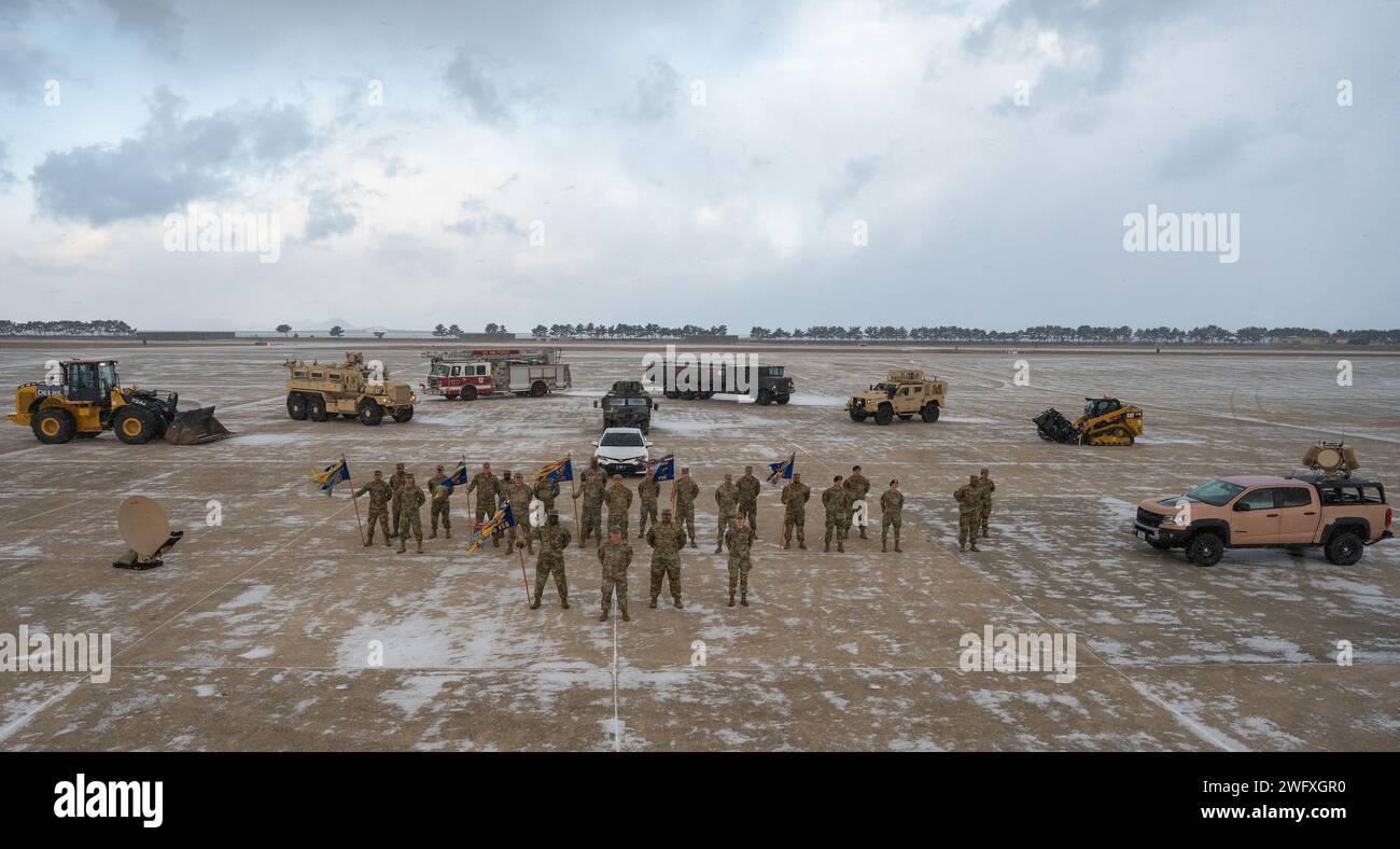 Members of the 8th Mission Support Group class of 2023-24 stand for a ...