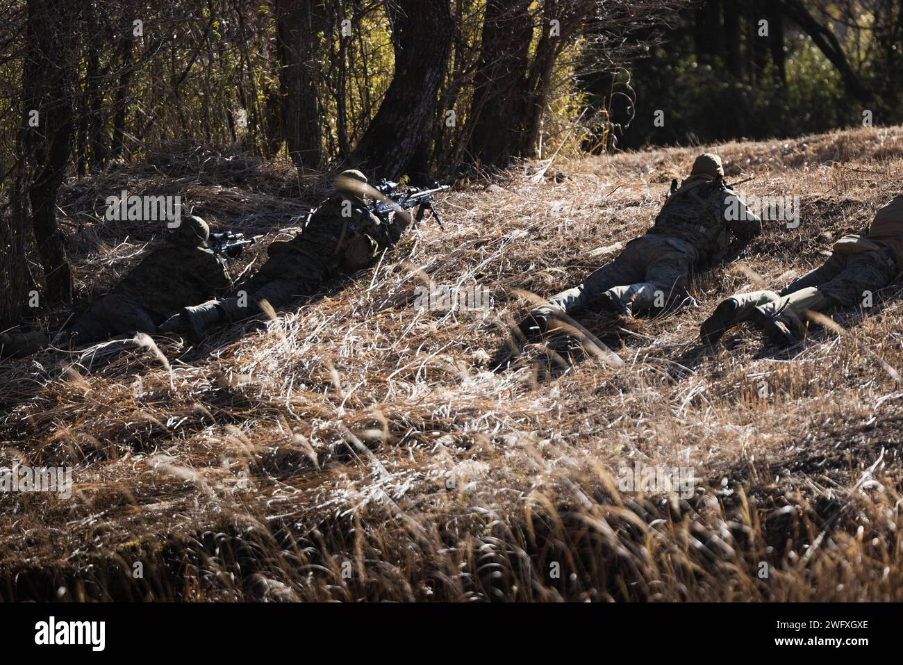 U.S. Marines establish a position during Reconnaissance Certification ...