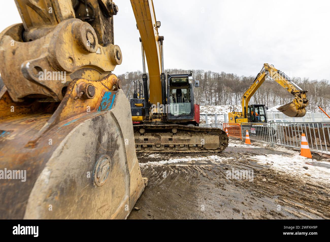 A construction crew working for the U.S. Army Corps of Engineers ...