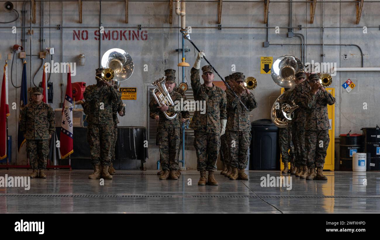U.S. Marines with the III Marine Expeditionary Force band play during the III MEF change of ...