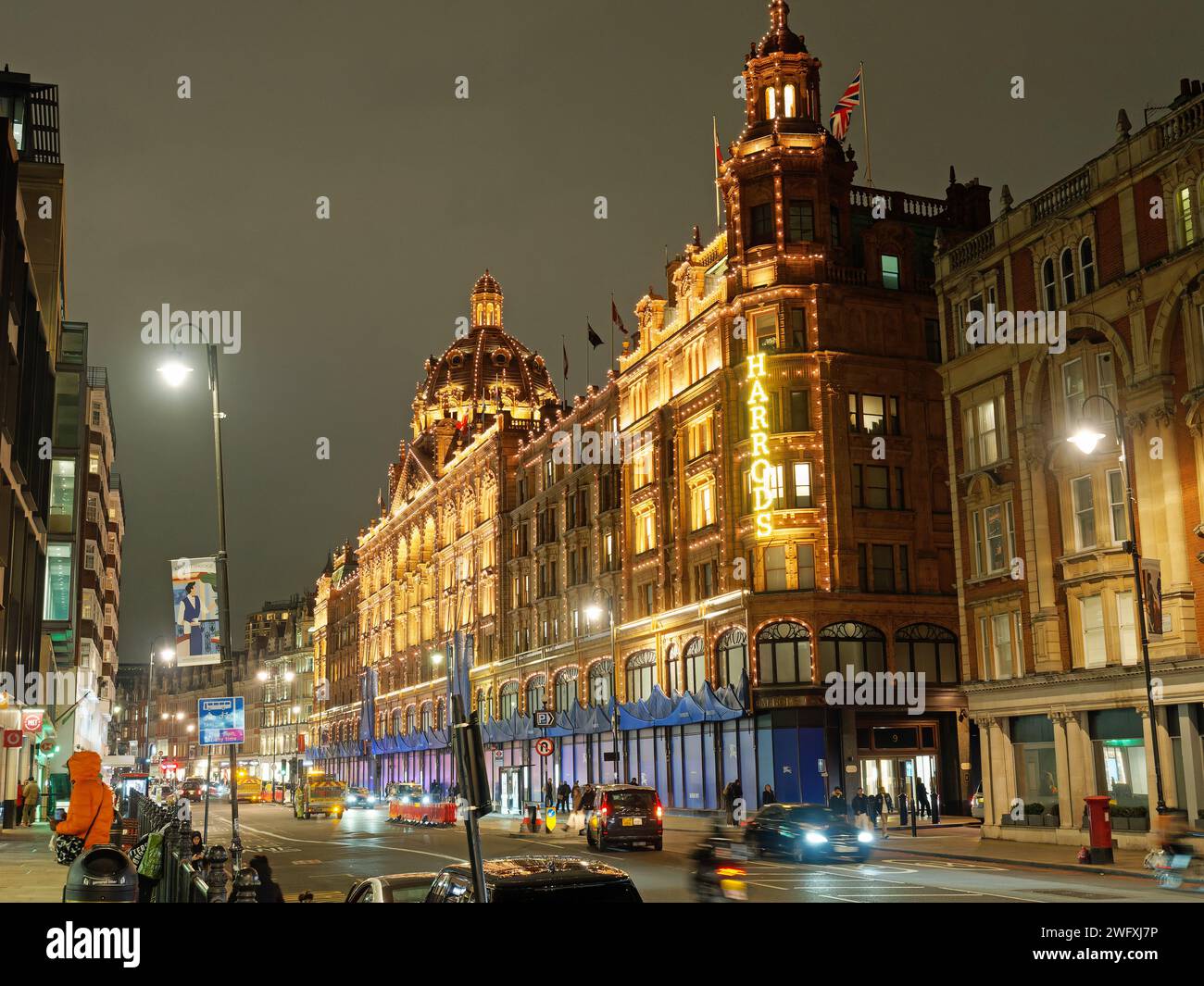 View of the famous Harrods luxury department store on Brompton Road in ...