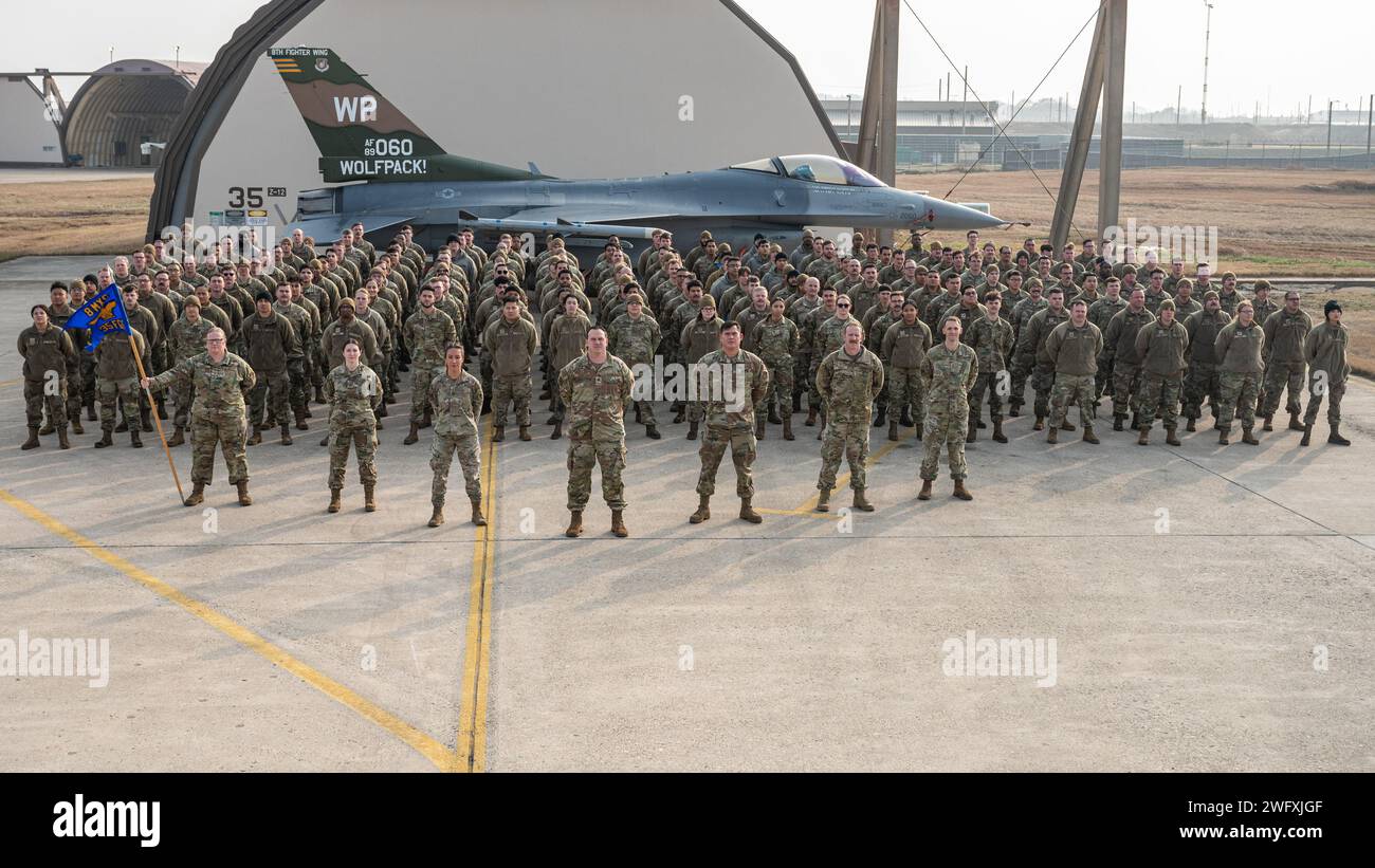 Members of the 35th Fighter Generation Squadron stand for a group photo ...