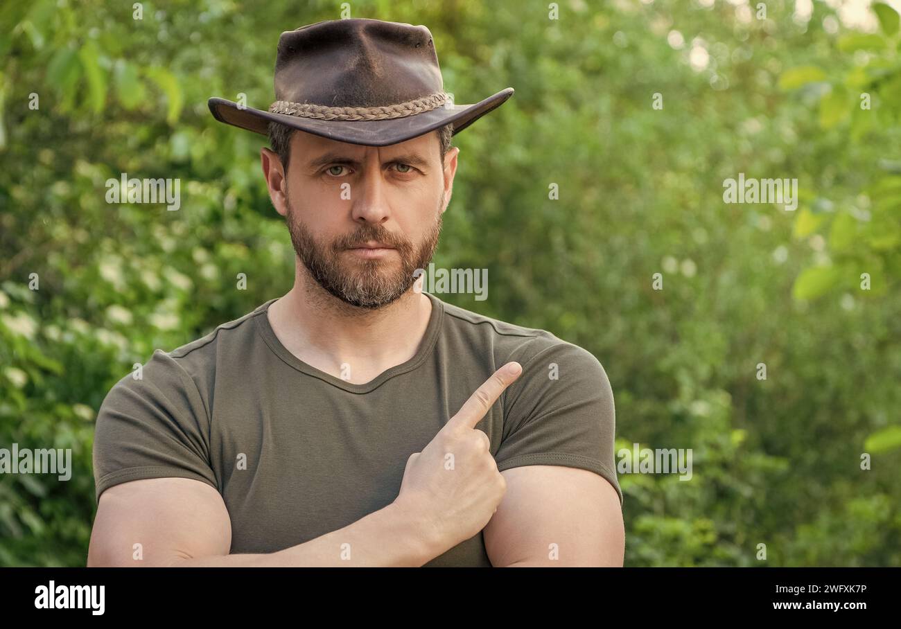 Handsome cowboy wearing hat. caucasian cowboy in hat. macho man cowboy ...