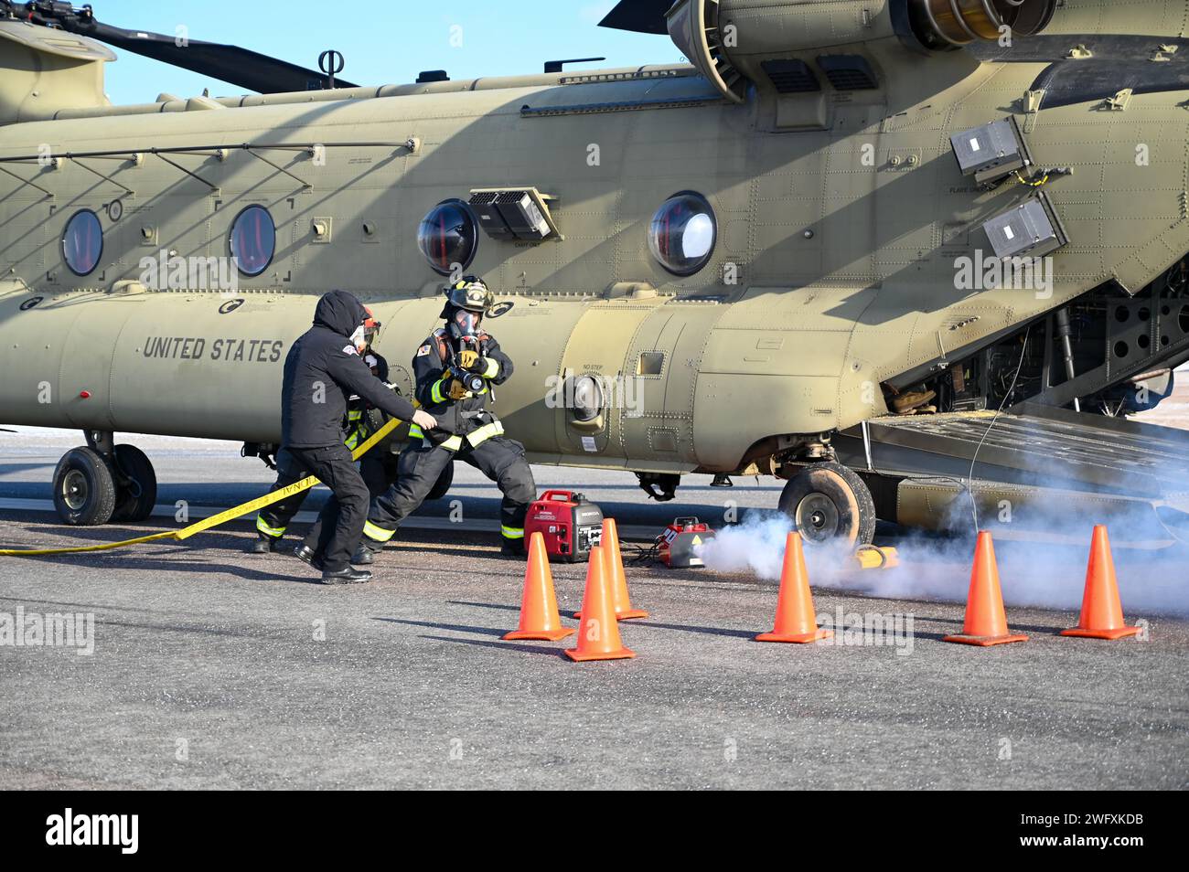 First responders conduct a pre-accident drill upon a Chinook on ...