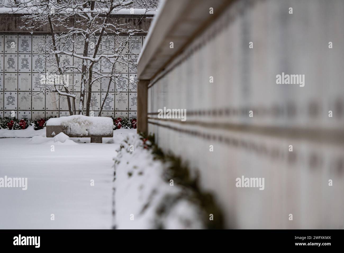 Snow falls at Arlington National Cemetery, Arlington, Va., Jan. 19 ...