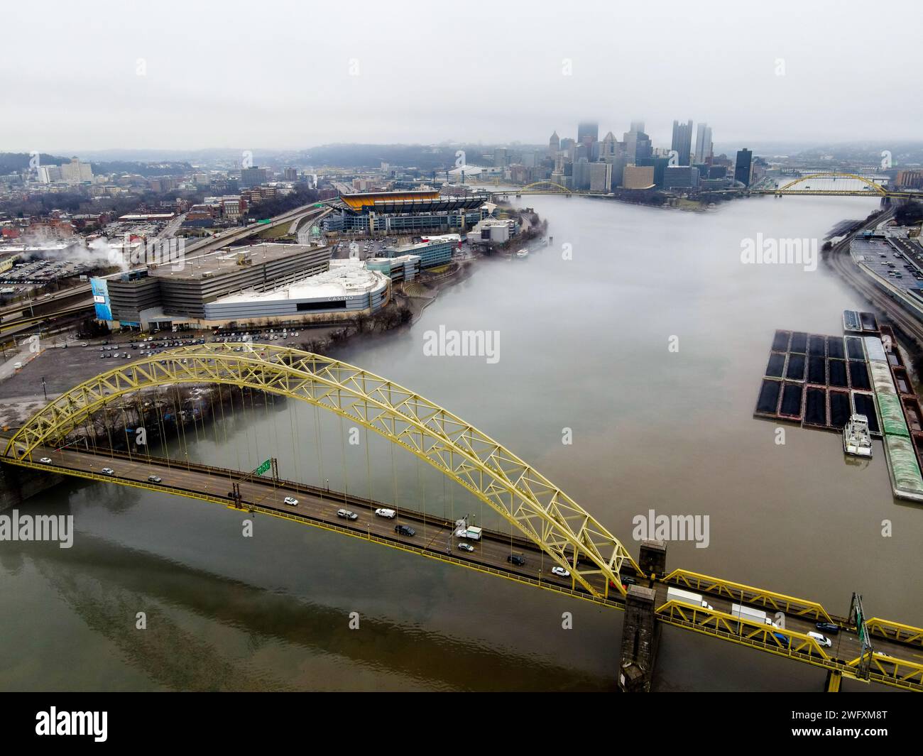 Fog forms around Pittsburgh’s cityscape after the snow and ice melt on ...