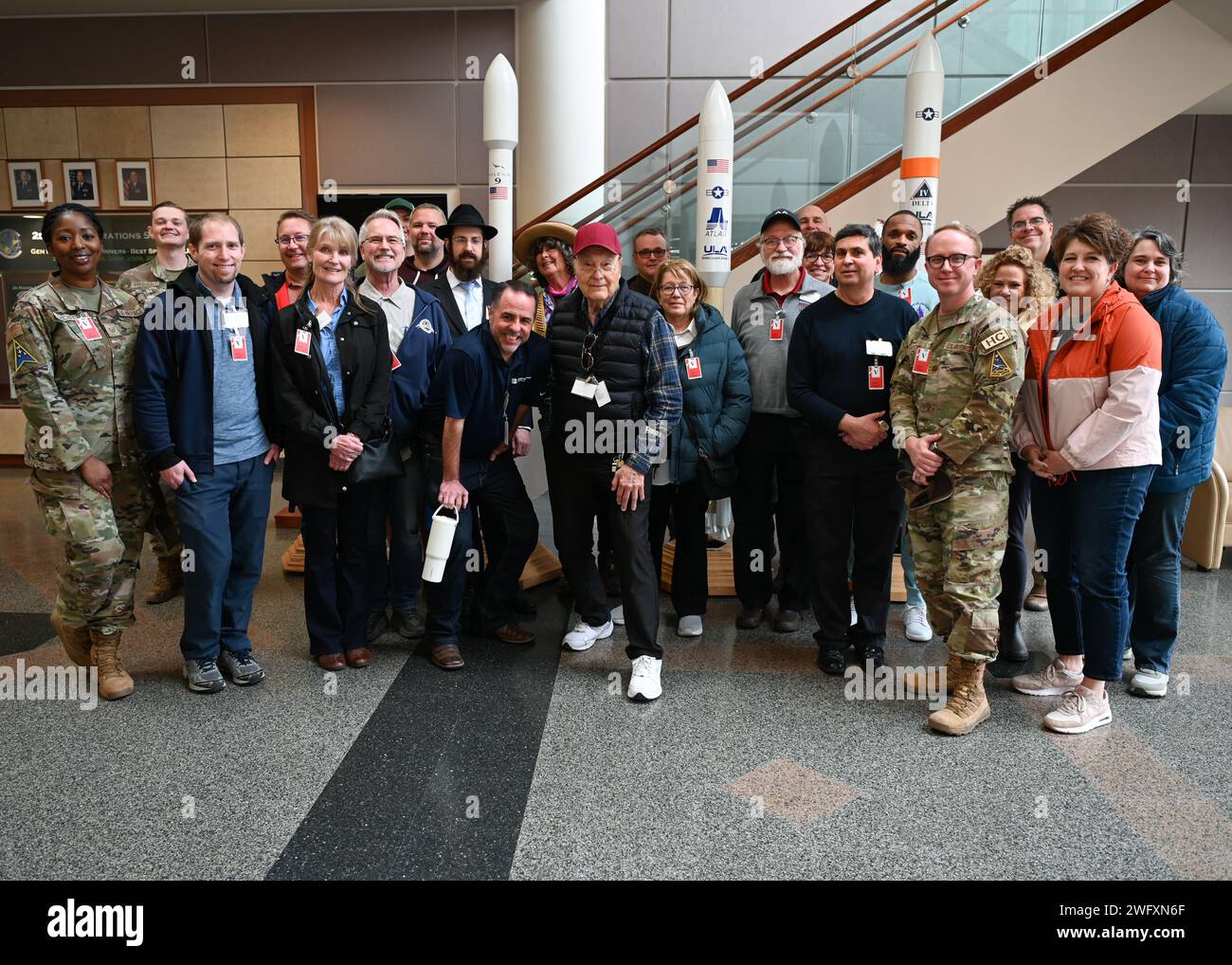 Space Launch Delta 30 Airmen and Guardians pose for a group photo with ...
