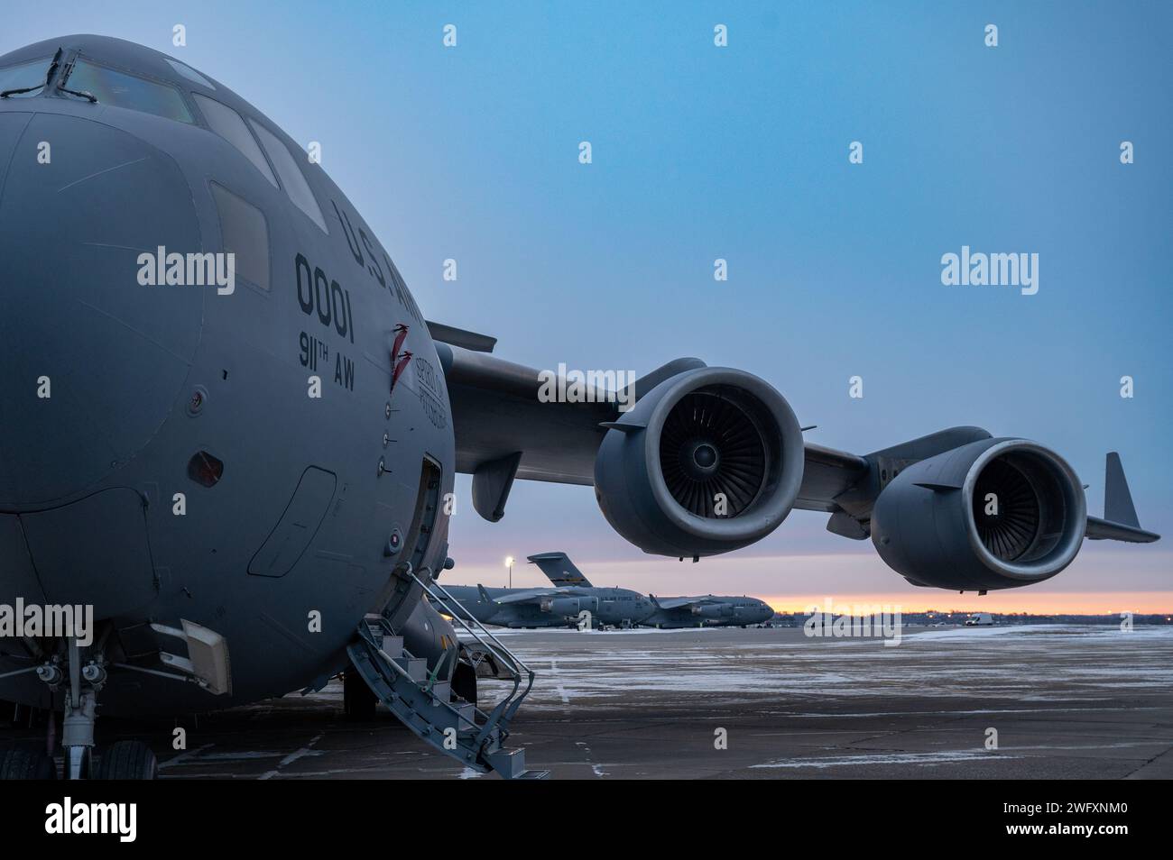 A C-17 Globemaster III assigned to the 911th Airlift Wing sits on the ...