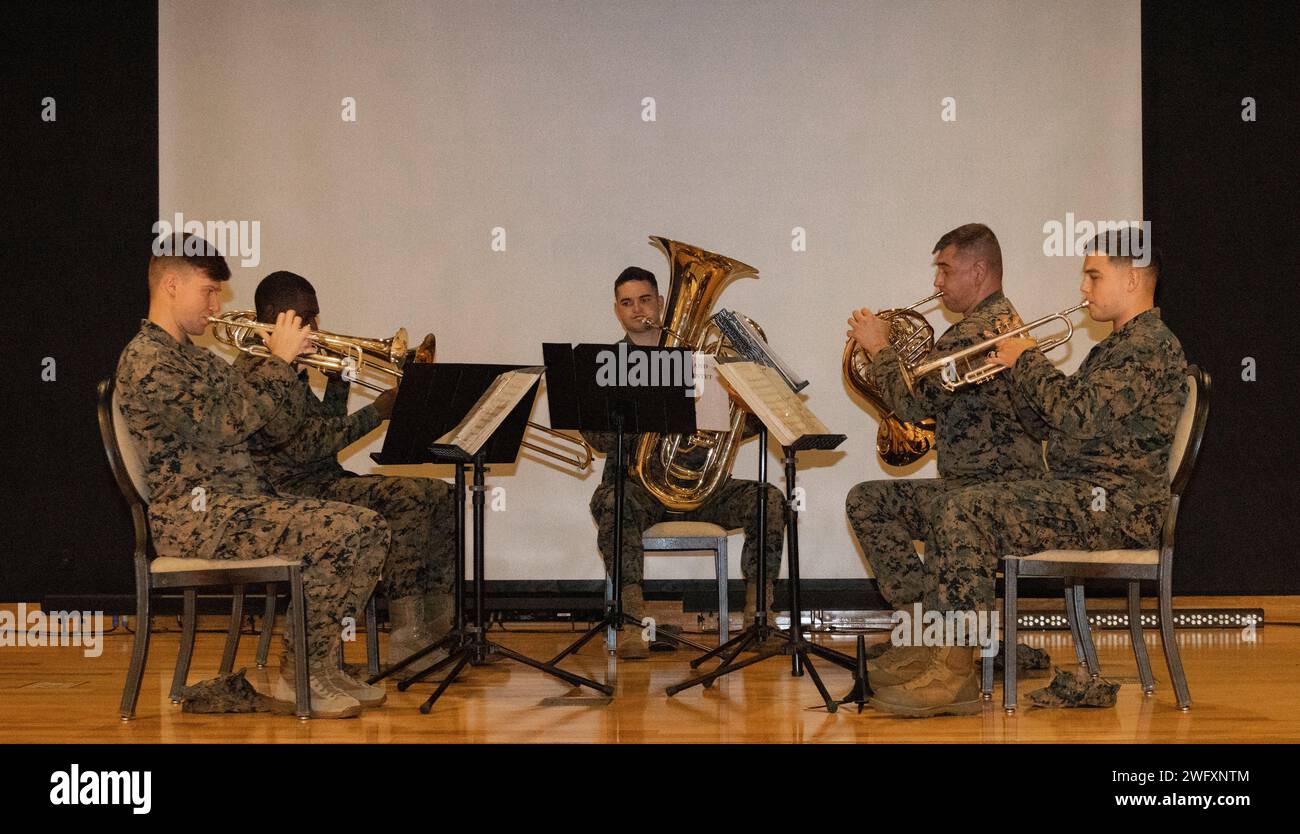 U.S. Marines with the III Marine Expeditionary Force Band perform ...