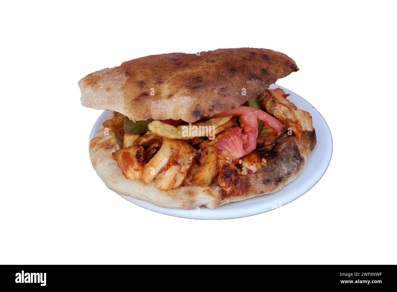 traditional Turkish food, chicken doner kebab on sandwich bread ...