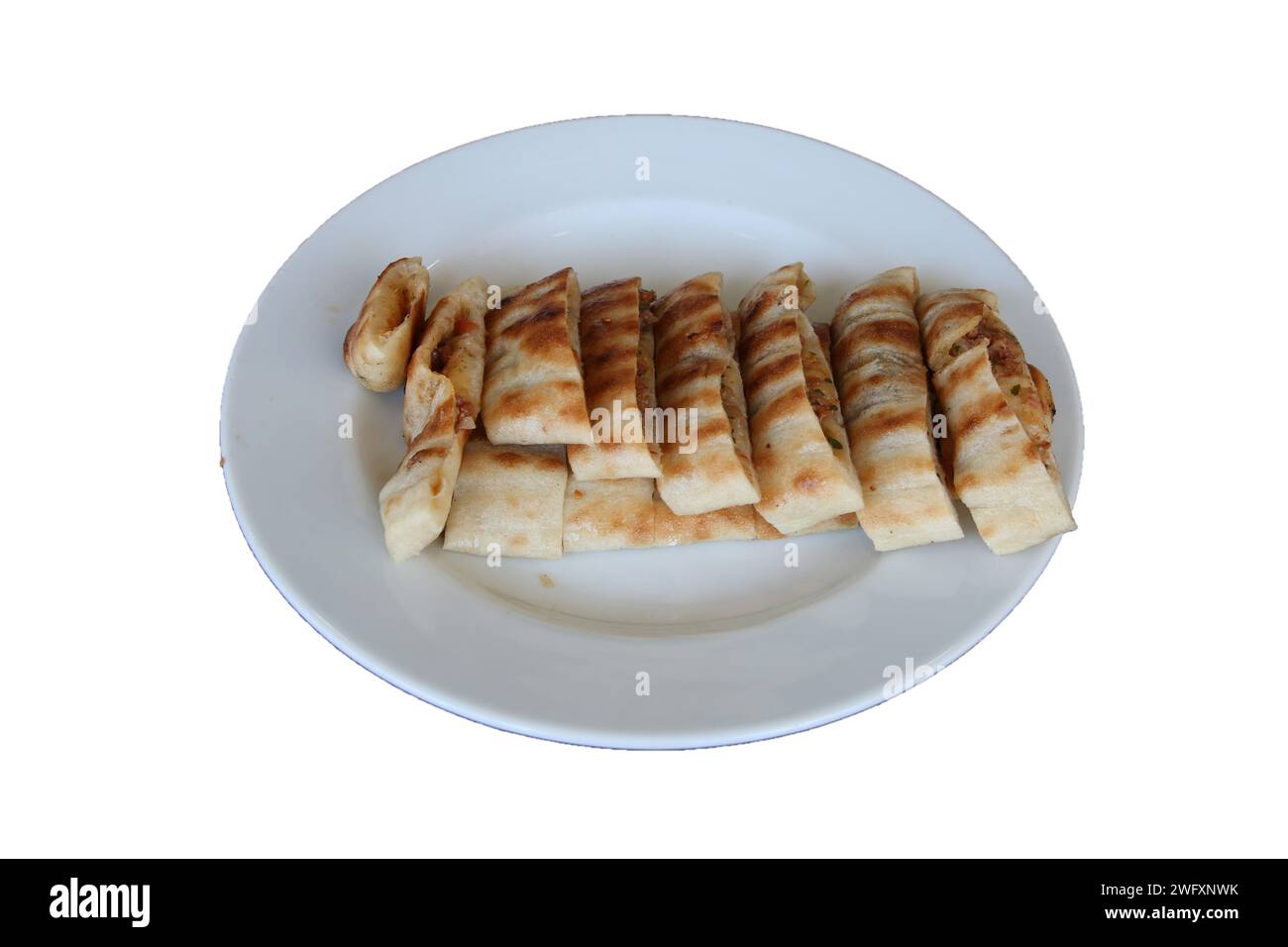 Turkish minced meat pita, isolated on white background Stock Photo - Alamy