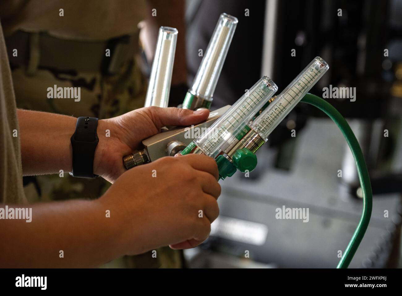 A U.S. Air Force Critical Care Air Transport Team (CCATT) member ...