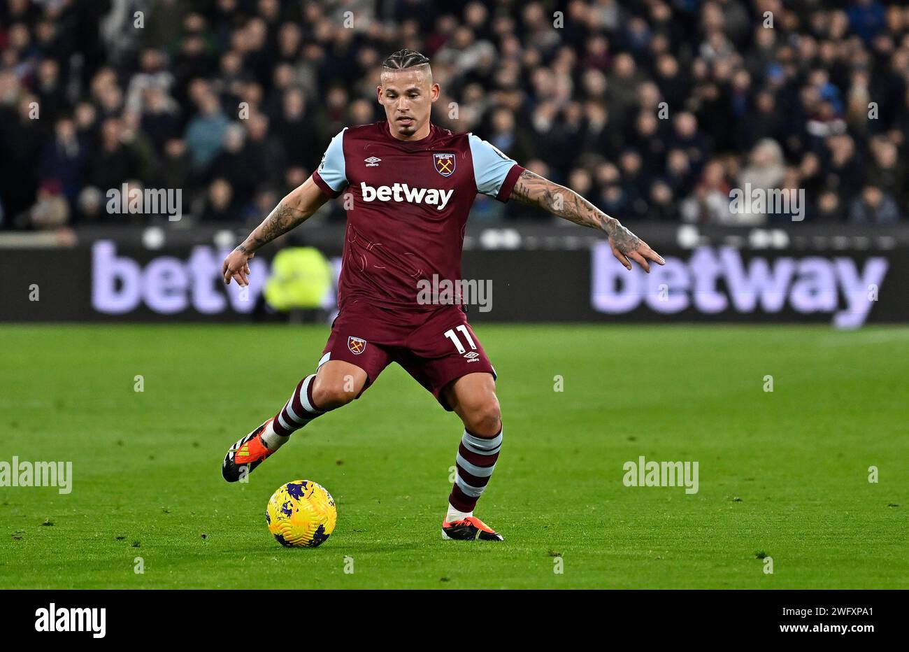 London, UK. 1st Feb, 2024. Kalvin Phillips (West Ham) during the West ...