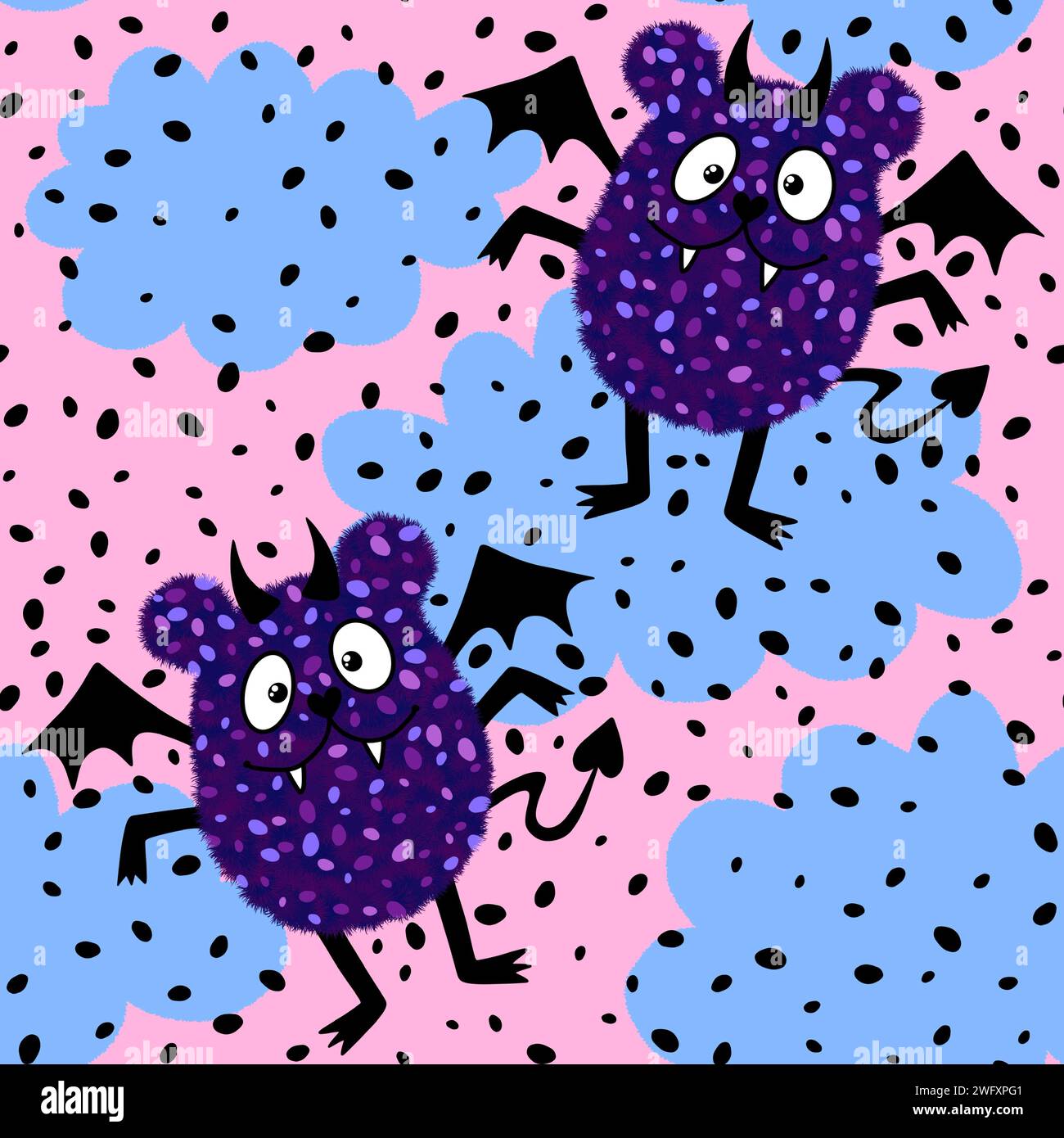 Halloween cartoon monsters seamless bats pattern for wrapping paper and ...