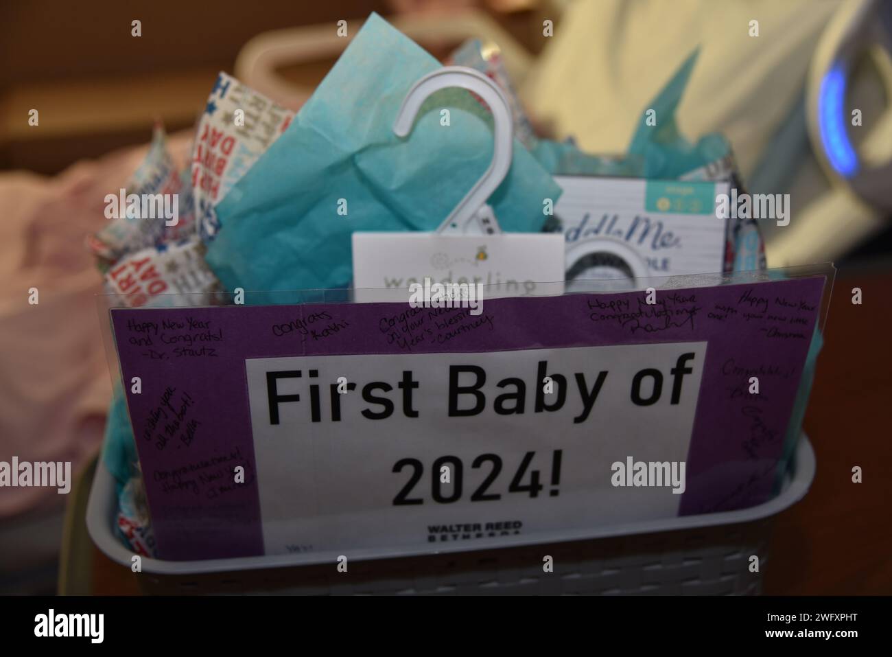 First Baby of 2024 gift basket presented by Walter Reed director U.S ...