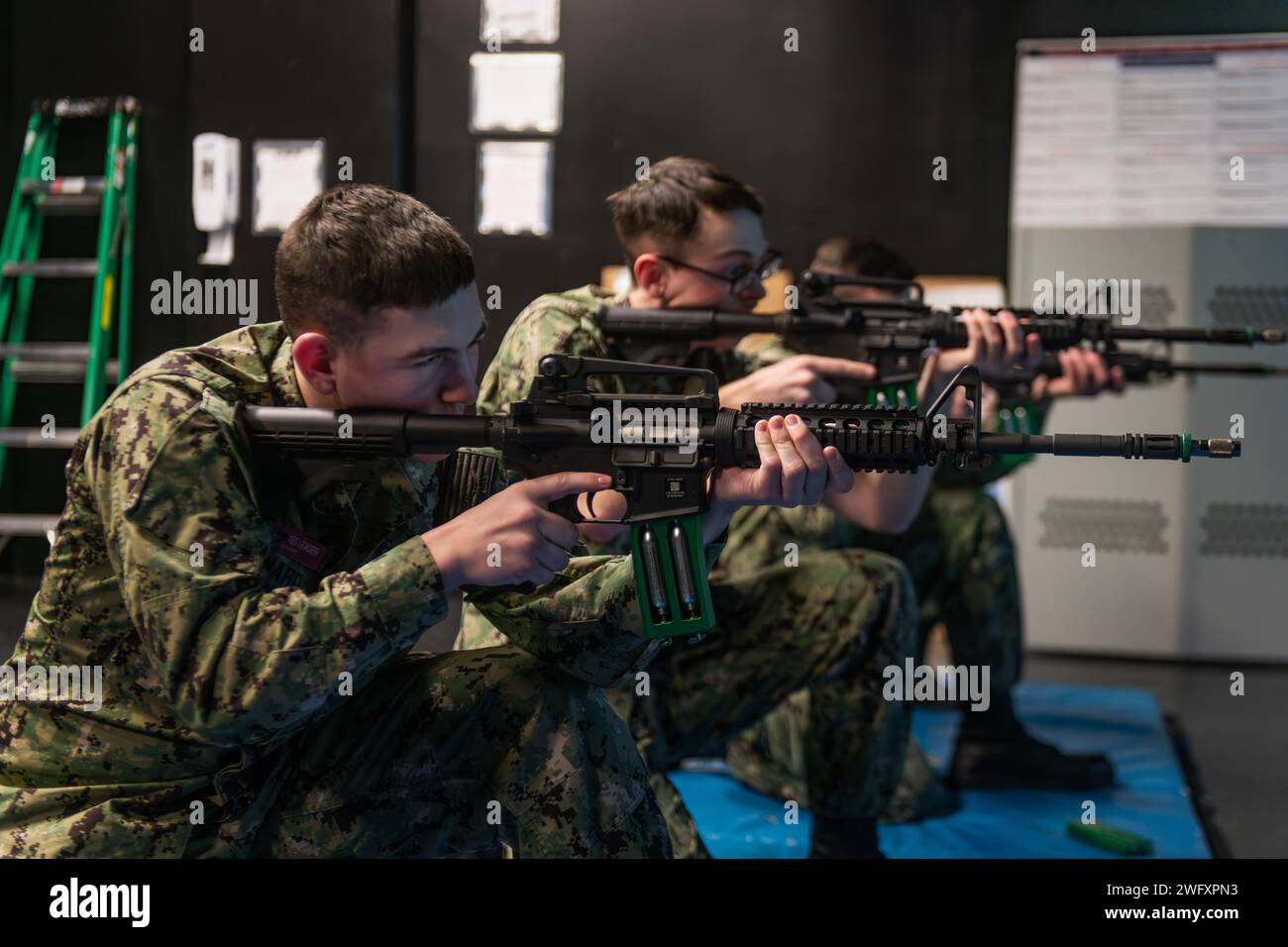 GREAT LAKES, Il. (January 9, 2024) Accession Sailors operate M-4 rifles ...