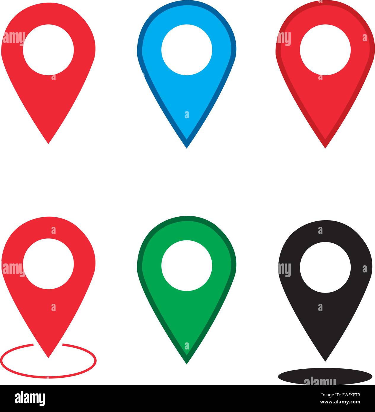 Colored location icons on a white background with copy space Stock ...